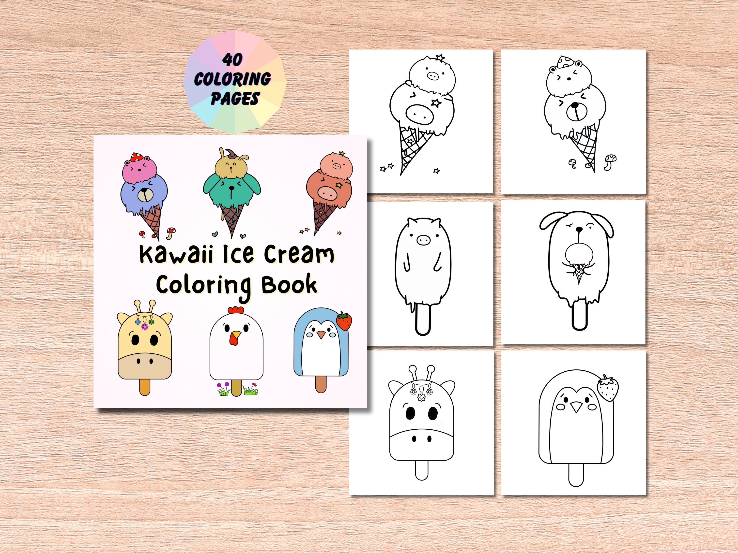 Kawaii Ice Cream Coloring Book Bold & Easy Instant Download, Cute ...