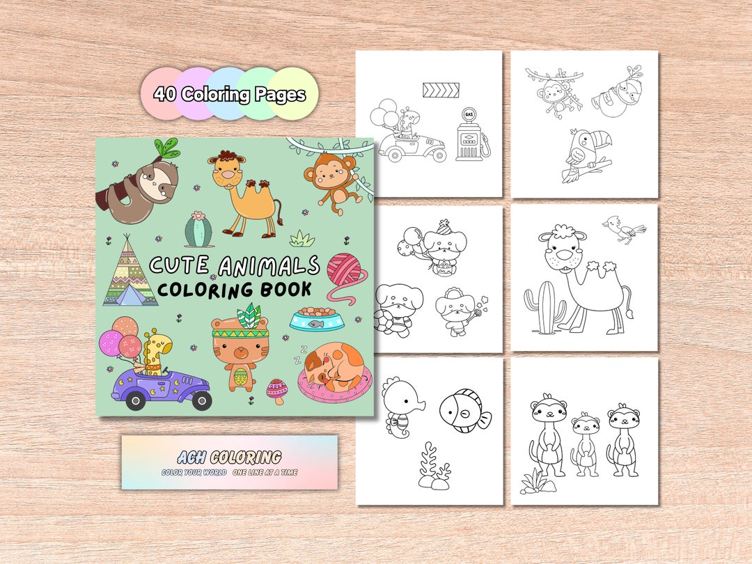 Cute Animals Coloring Book | Bold & Easy Coloring Page, Cute Pets ...