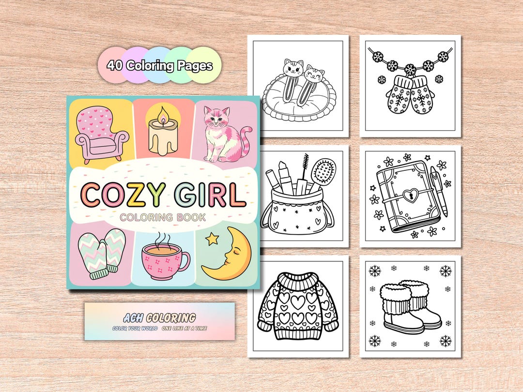 Cozy Girl Coloring Book | Adorable Coloring Pages, Comfy Relaxation ...