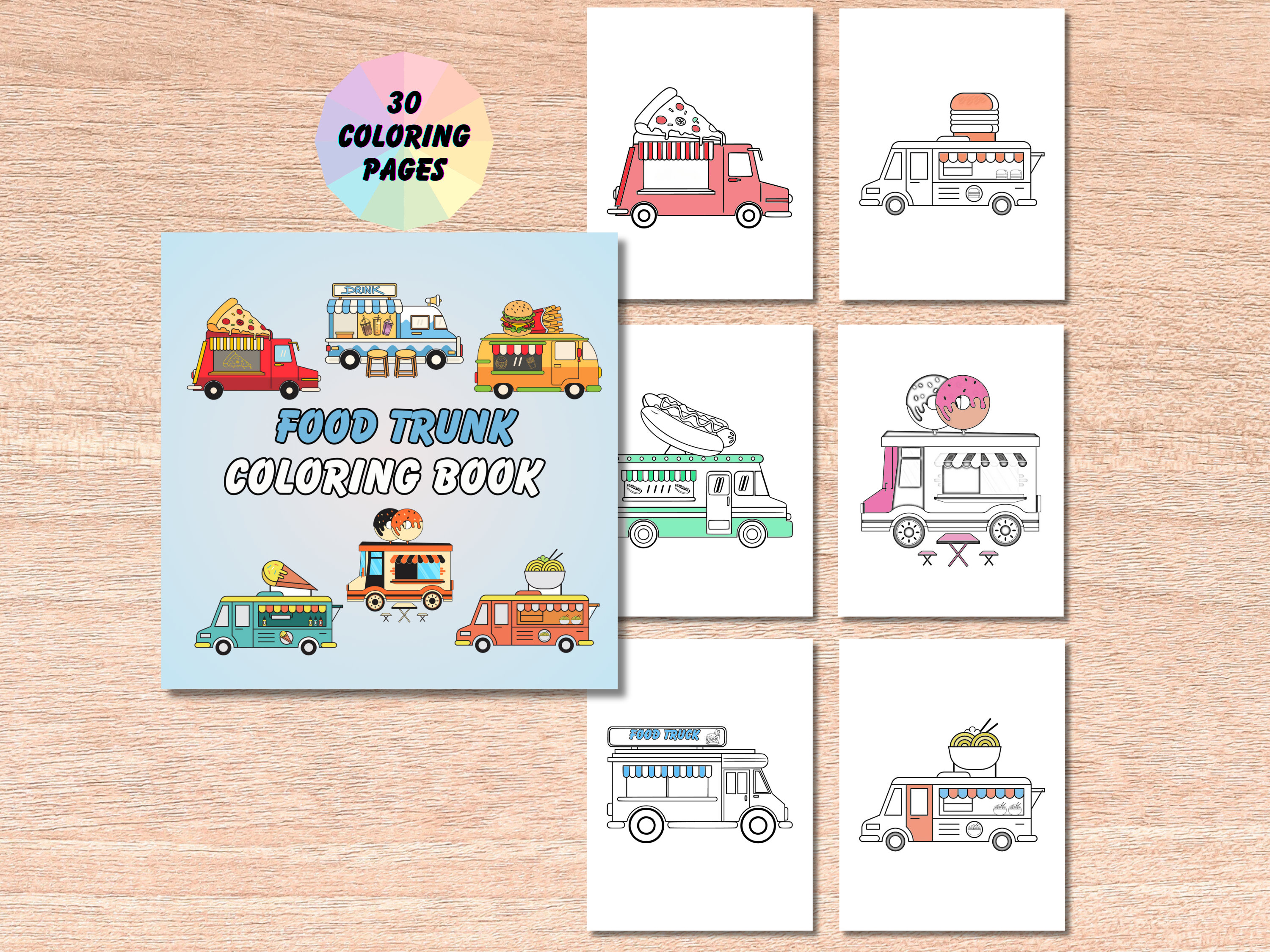 Food Truck Coloring Book: Fast Food Illustrations (PDF) - Etsy