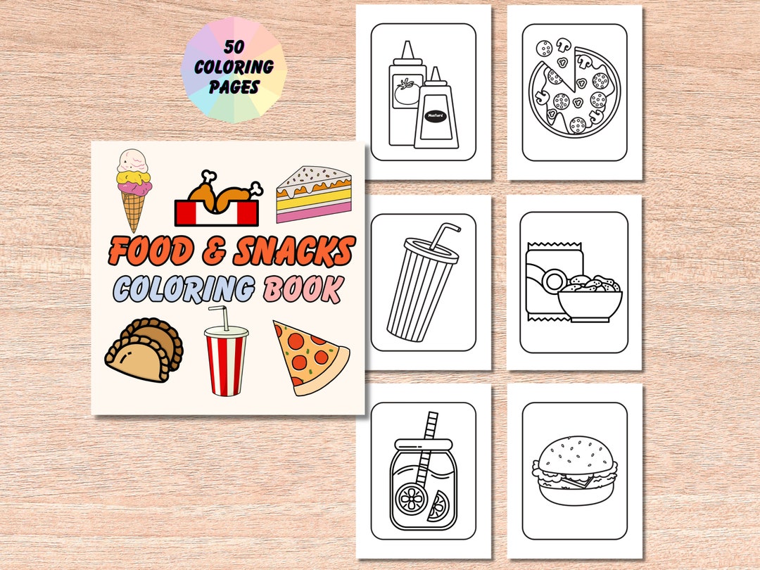 Food & Snacks Coloring Book: 50 Bold Easy Pages (digital Download) - Etsy