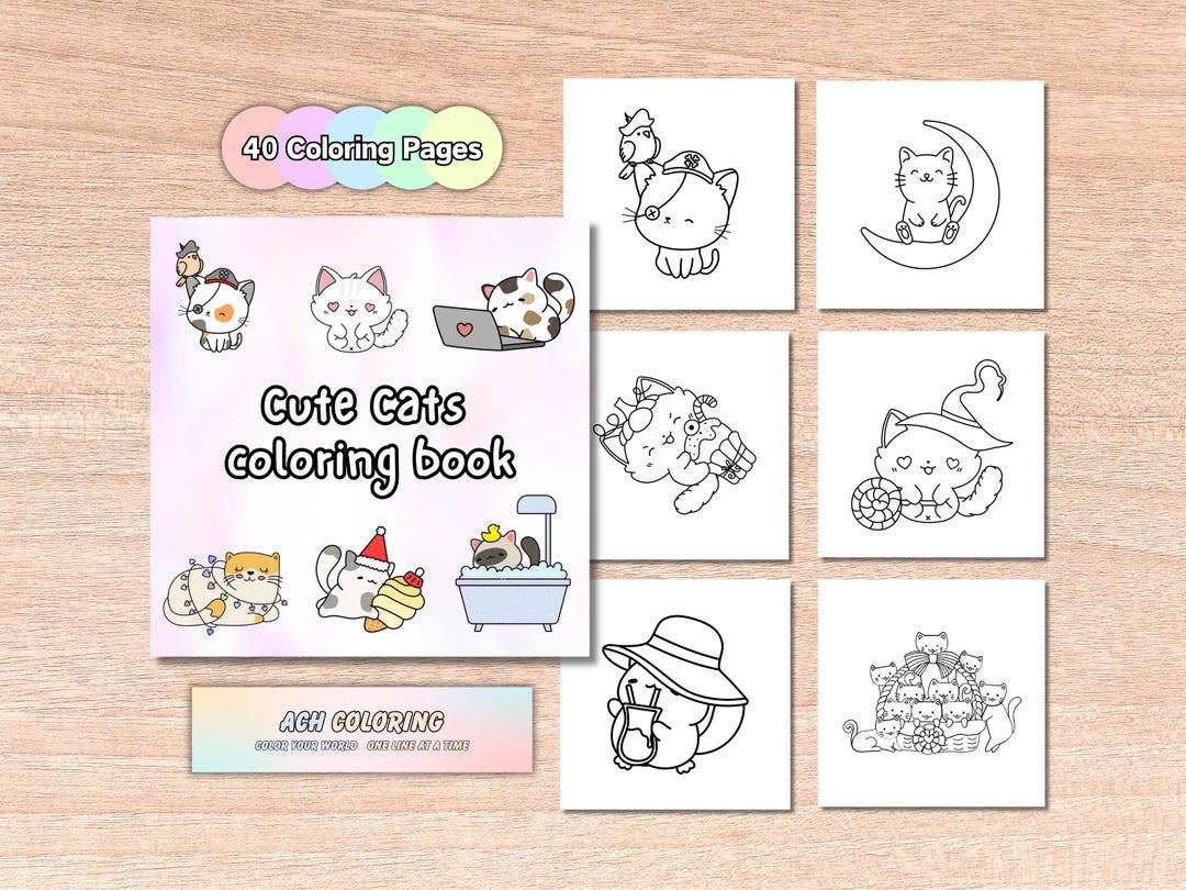 Cute Cats Coloring Book | Bold & Easy Coloring Page, Cute Digital Print ...