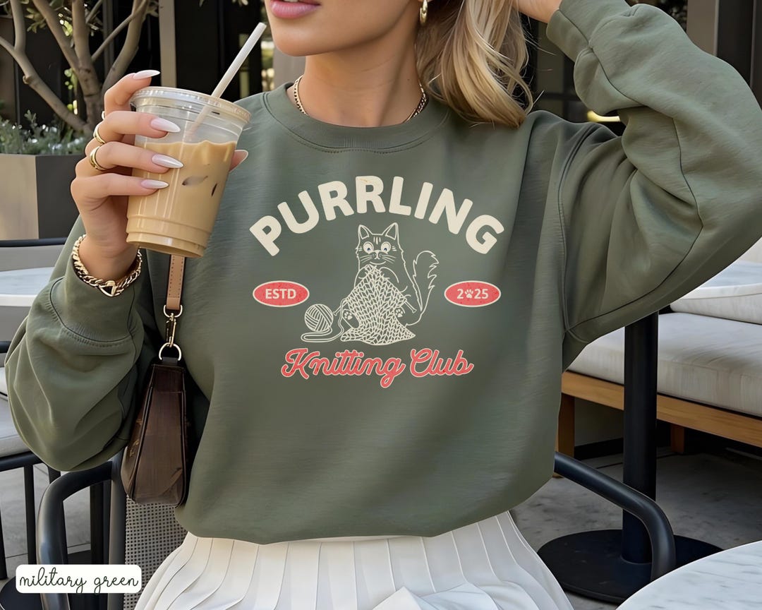 Purrling Knitting Club Cat Sweatshirt, Funny Knitter Sweater, Cat Mum ...