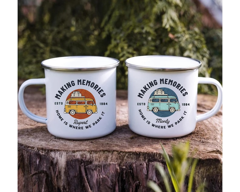 Custom Retro Enamel Camp Mug His and Hers Couple Camping Mugs ...