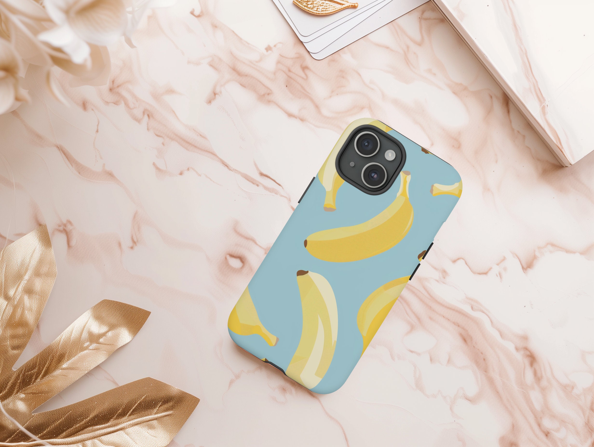 Banana Pattern, Blue Cartoon Banana Tough Phone Case iPhone 15-8/X/XR ...