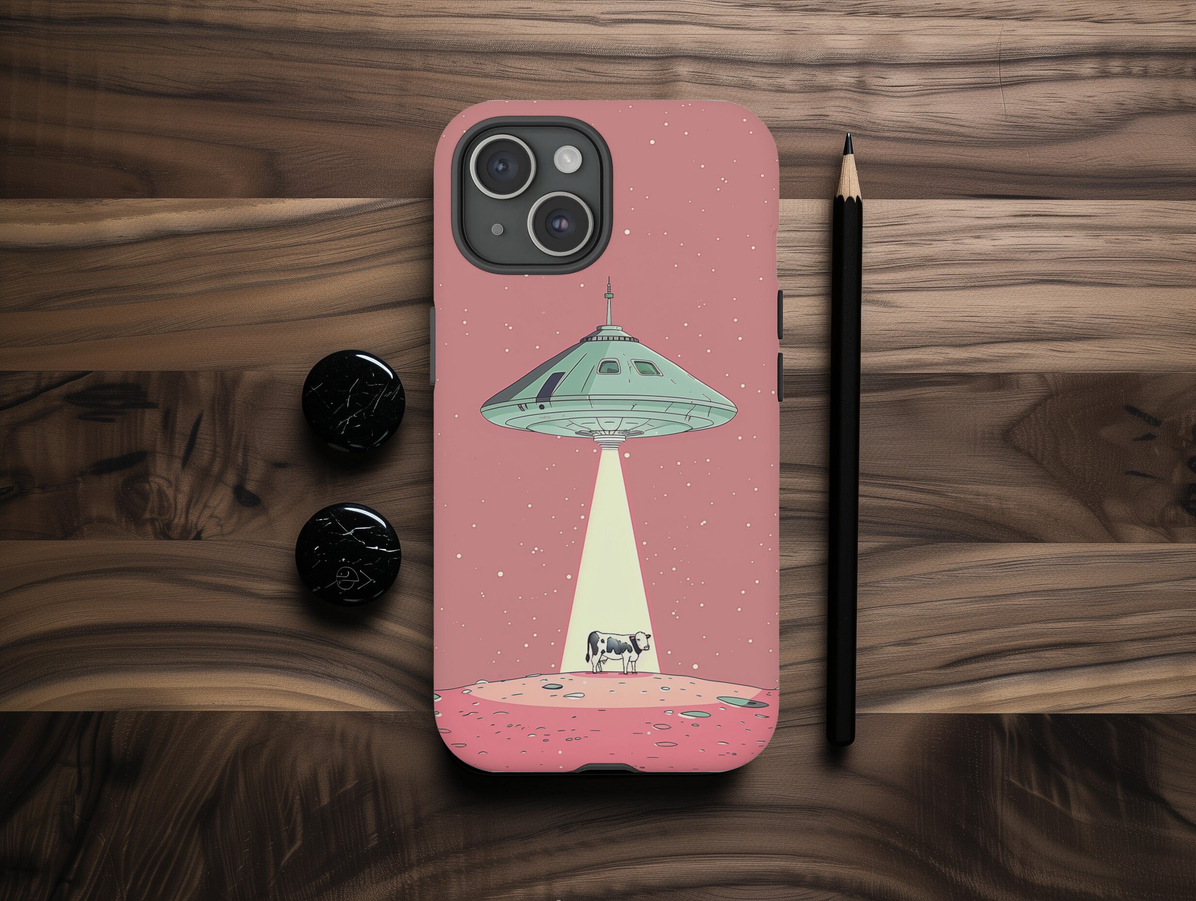 Alien Abduction Spaceship Cow Pastel Pink Tough Phone Case | iPhone 15 ...
