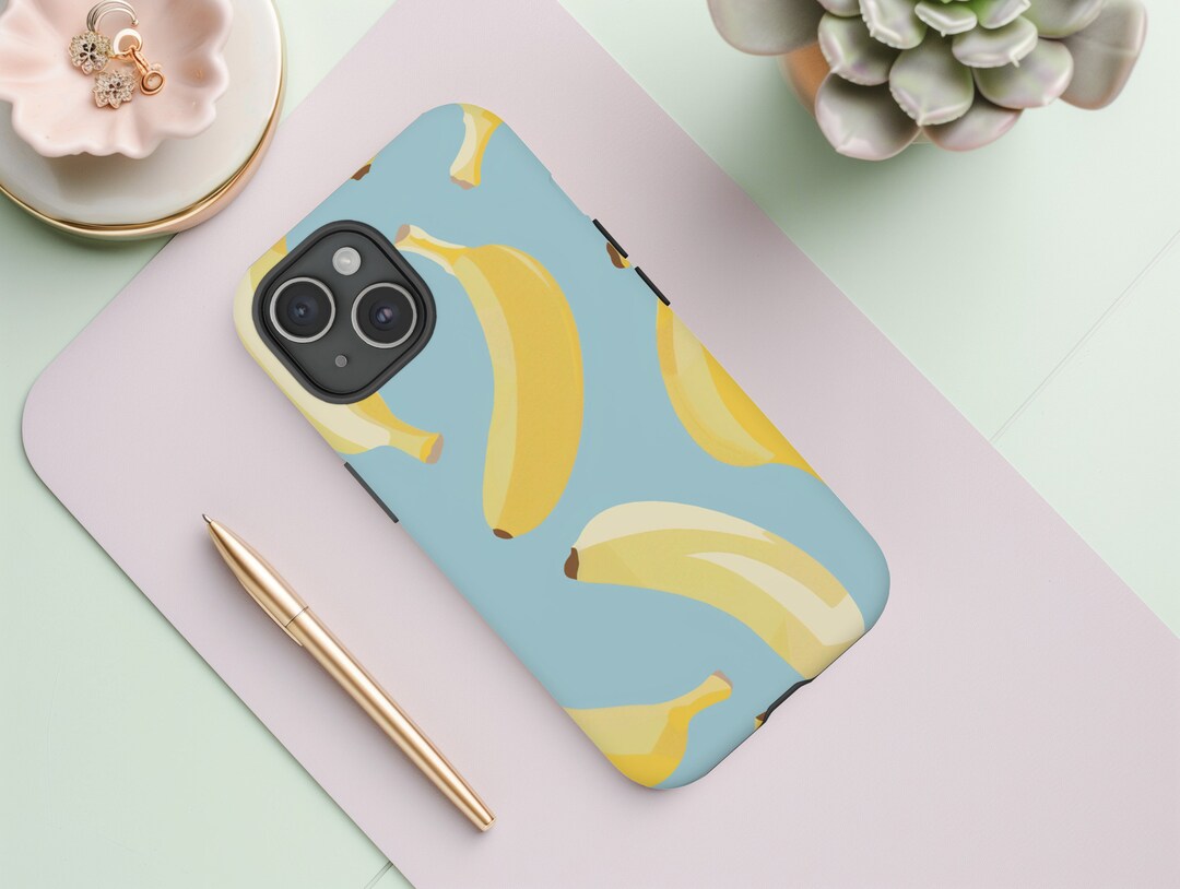 Banana Pattern, Blue Cartoon Banana Tough Phone Case | iPhone 15-8/X/XR ...