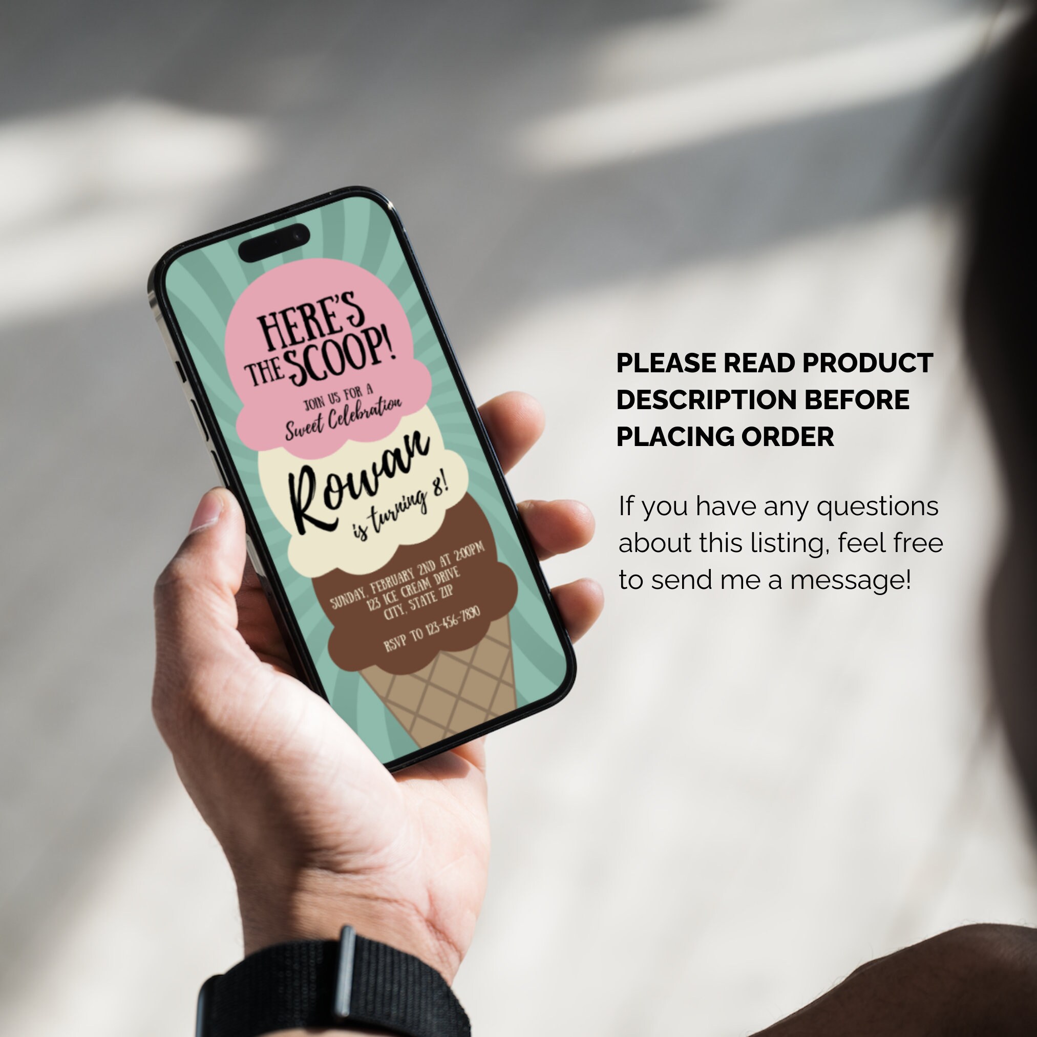 Here's the Scoop Digital Invitation | Editable Ice Cream Birthday Party ...
