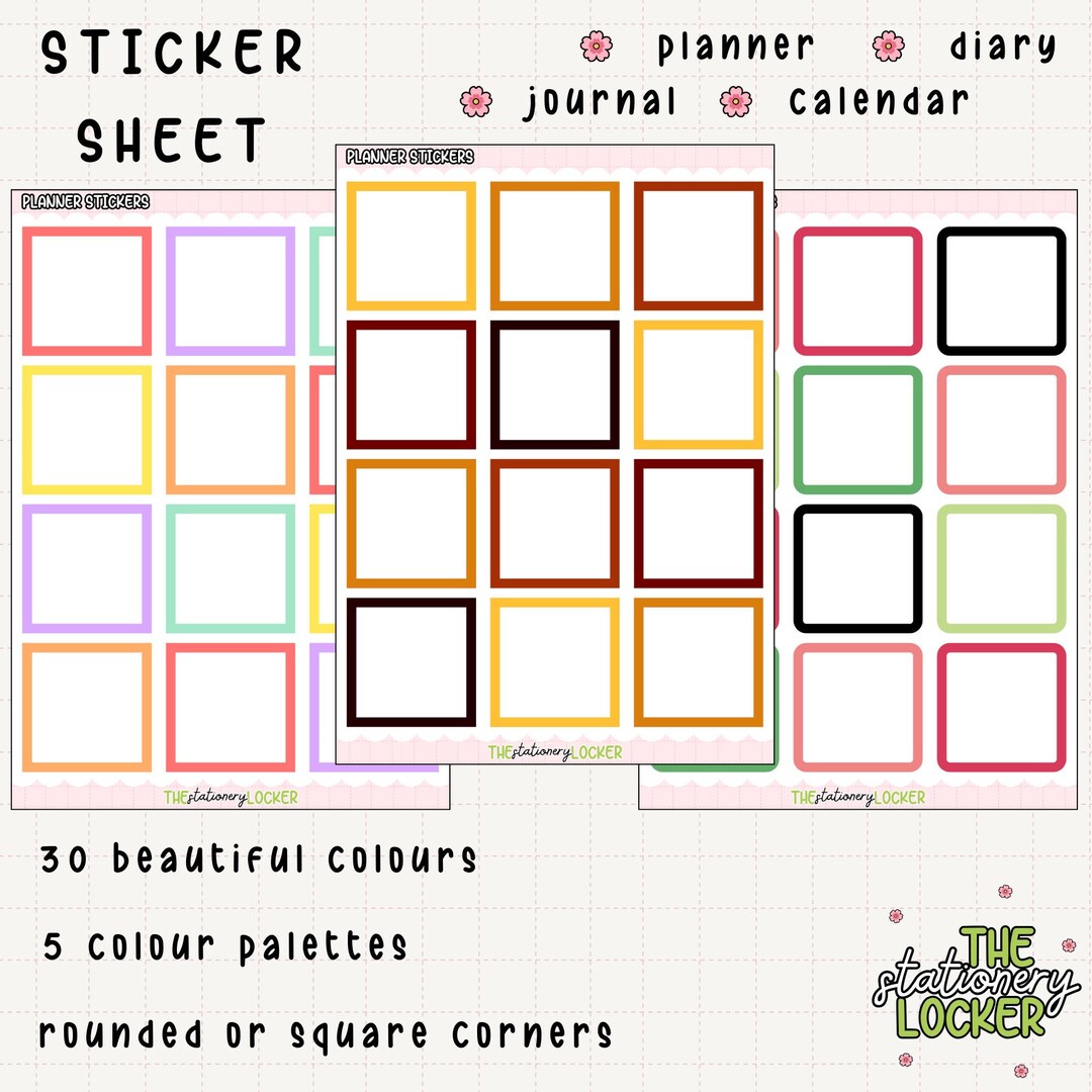Medium Box Rounded Corner Square Corner Planner Sticker Calendar ...