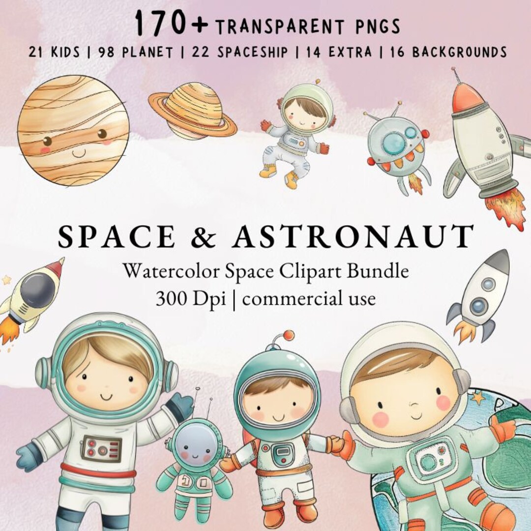 Watercolor Space Clipart Bundle, Space PNG Clipart, Astronauts ...