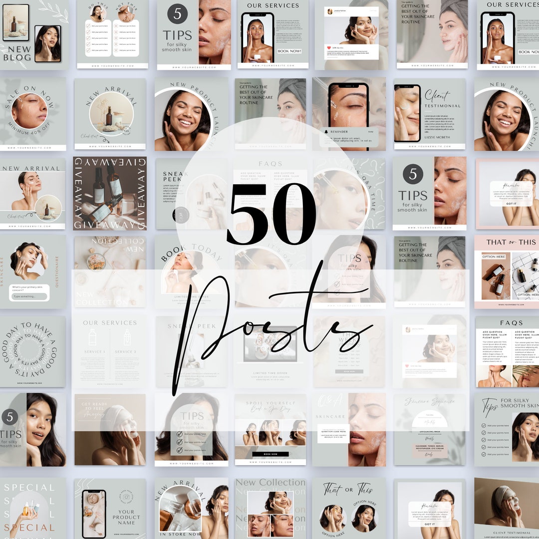 50 Instagram Beauty Post Template, Gray Canva Templates, IG Social ...