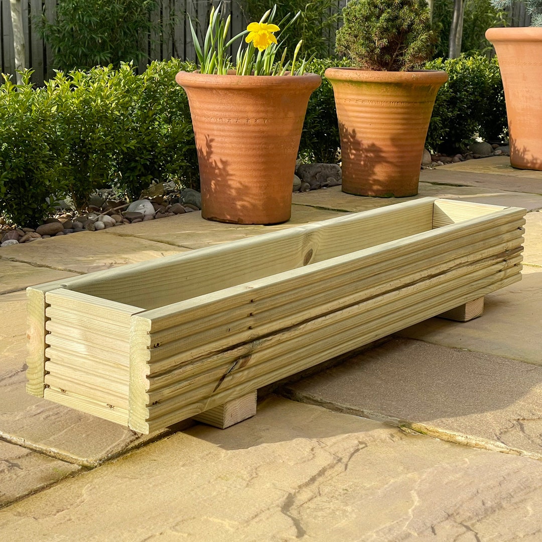Outdoor Garden Planter Box, Wooden Garden Trough, Slim Wooden Planter ...