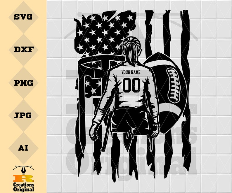 US Flag Football Girl Svg Personalized Name Football Name Svg Football ...