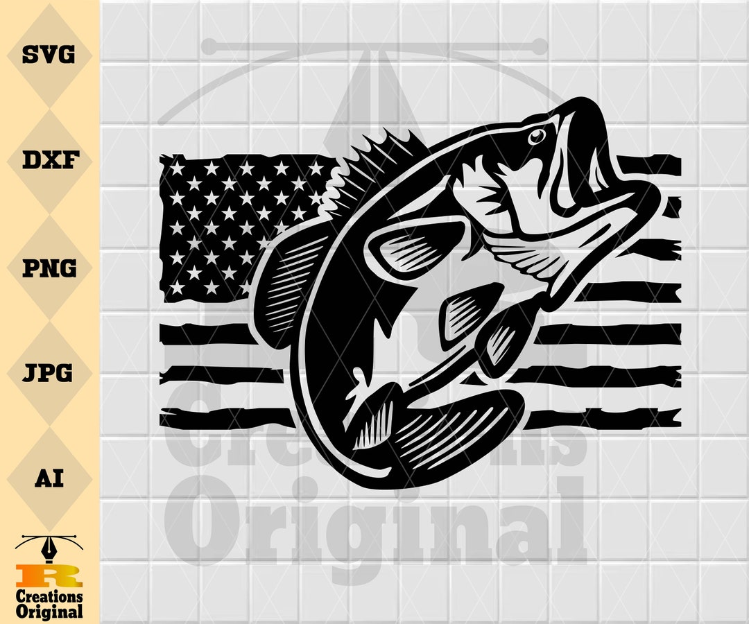 US Bass Fish Svg | Bass Fishing Svg | Jumping Bass Svg | Fishing Svg ...