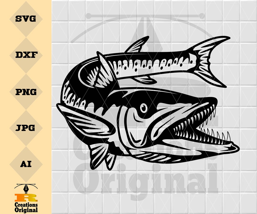 Barracuda Fish SVG: Fishing Clipart, Stencil Cut File (digital Download ...