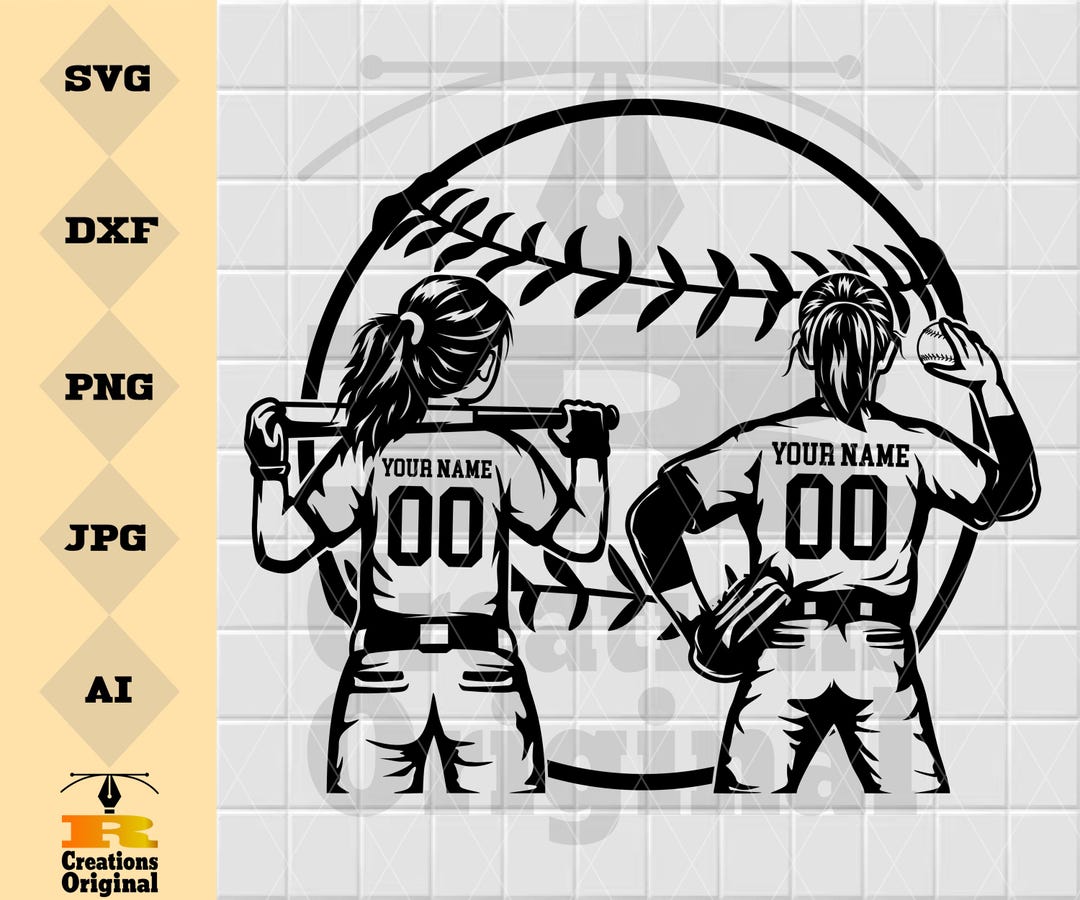 Two Softball Player Svg | Softball Svg | Softball Mom Svg | Softball Girl Svg | Softball Team ...
