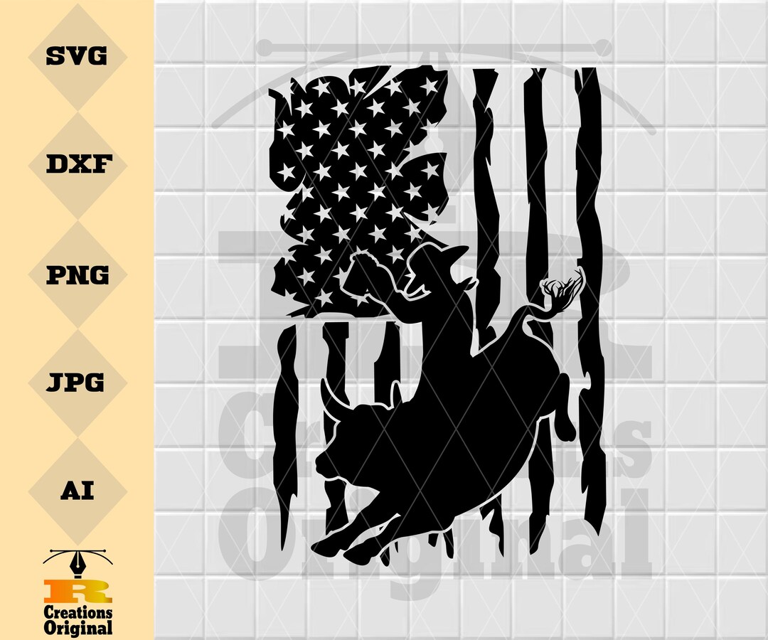 Bull American Flag Svg | Bull Rider Flag Svg | Rodeo Svg | Riding Bulls ...
