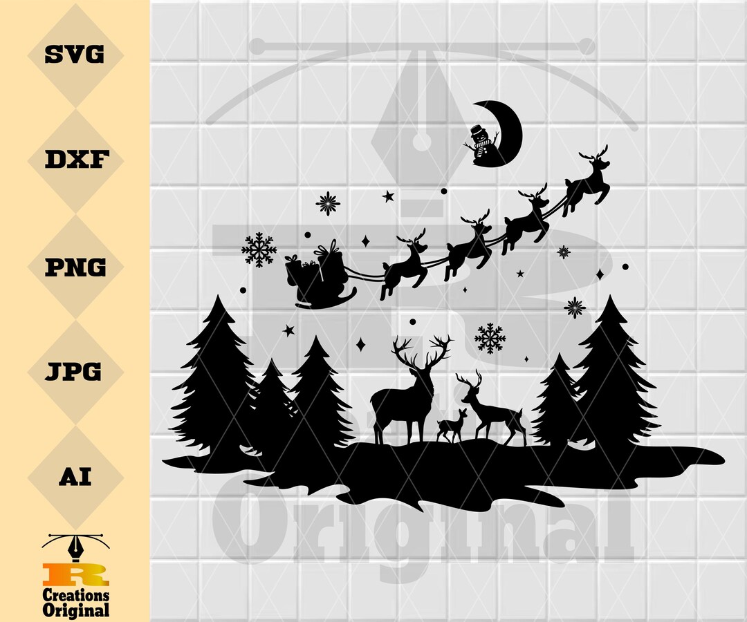 Christmas Santa and Reindeer Scene SVG Cut Files (digital Download) - Etsy