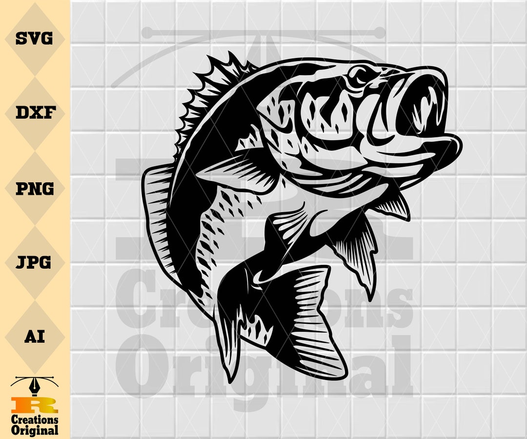 Bass Fish Svg | Bass Fishing Svg | Jumping Bass Svg | Fishing Svg ...