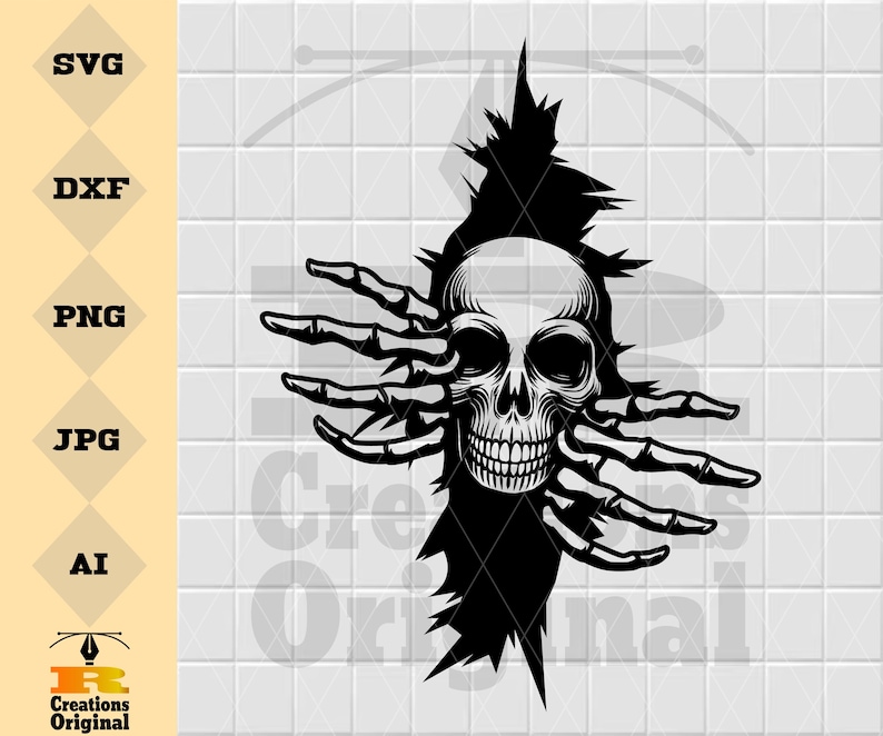 Ripped Skull Svg Png | Skeleton Breaking Wall Clipart | Horror Skull ...