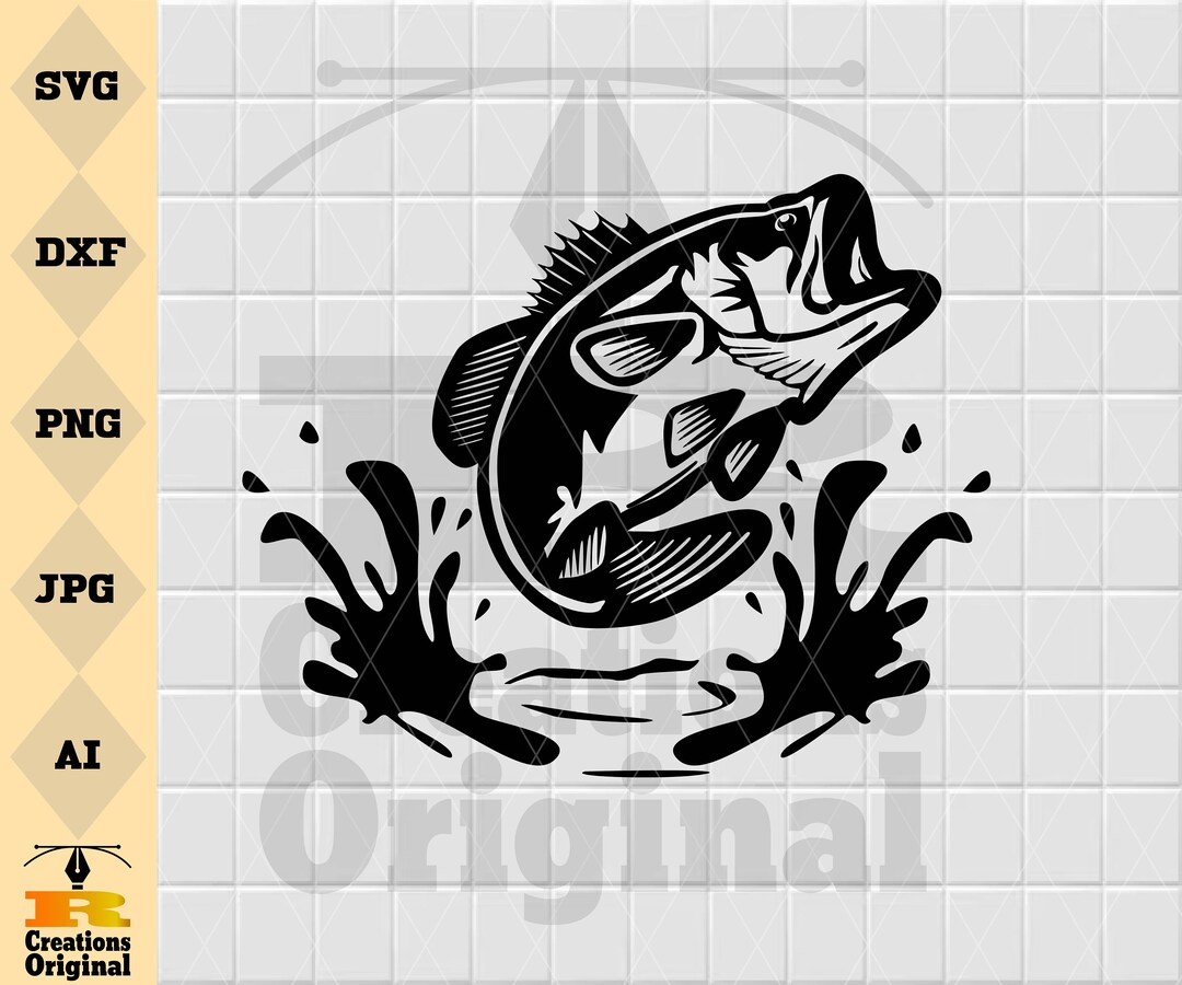Bass Fish Svg | Bass Fishing Svg | Jumping Bass Svg | Fishing Svg ...