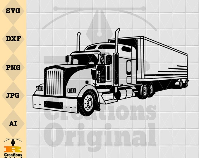 Semi Truck Svg, Semi Truck Silhouette, Semi Truck Dxf, Transport Truck ...