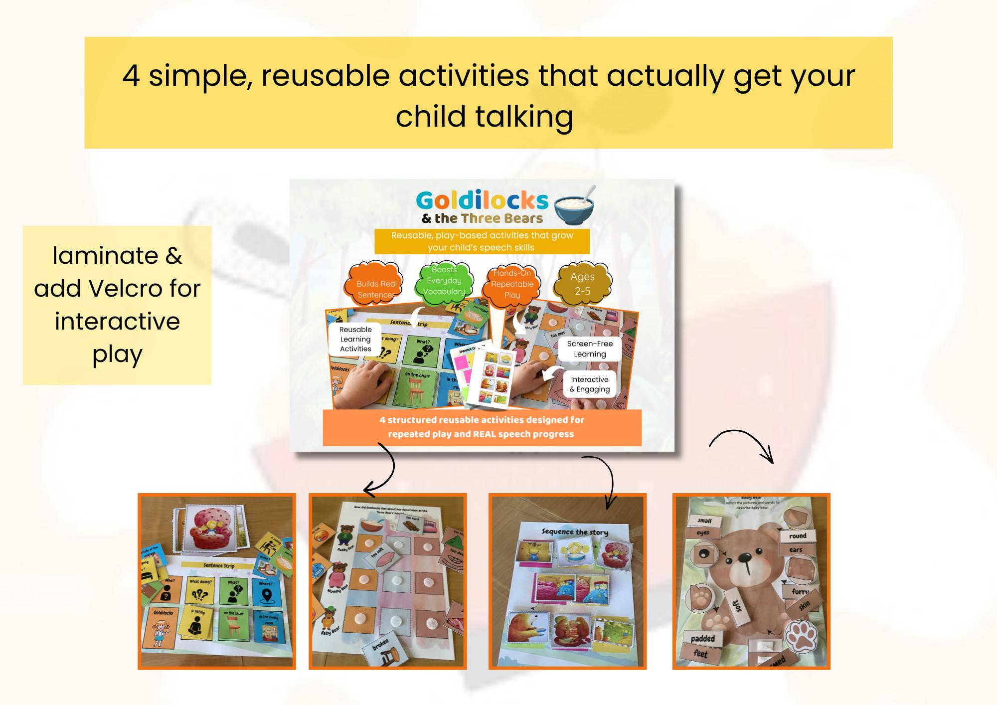 Goldilocks Printable Activity Bundle for Toddlers | Preschool Learning ...