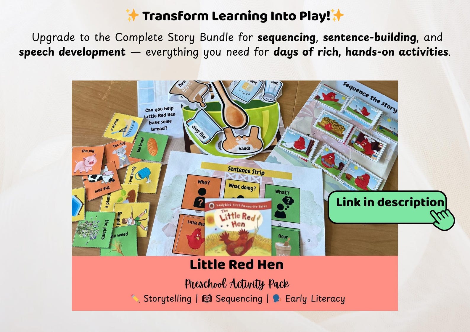 The Little Red Hen Preschool Story Sequencing Printable: Homeschool ...