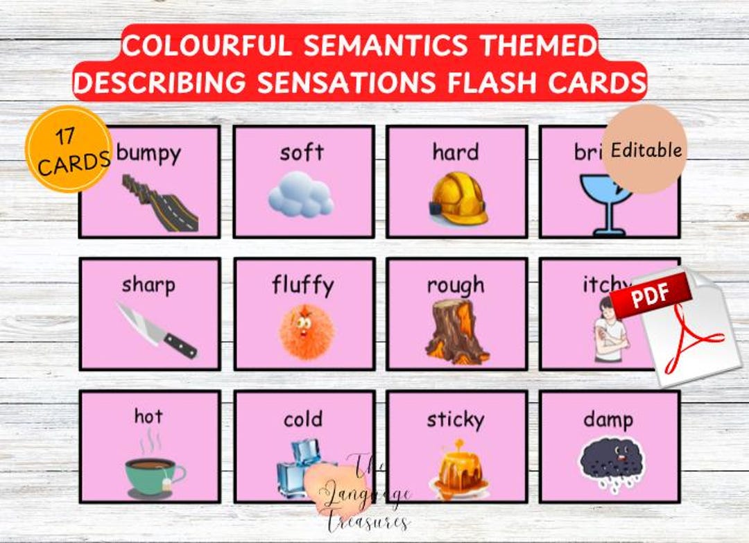 Adjectives Flash Cards for Describing Sensations for Montessori for Pre ...