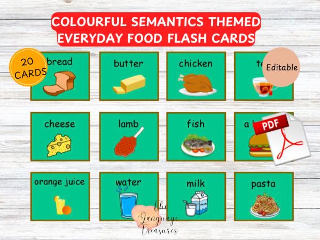 Food Nouns Flash Cards for Montessori for Pre School for Colourful ...