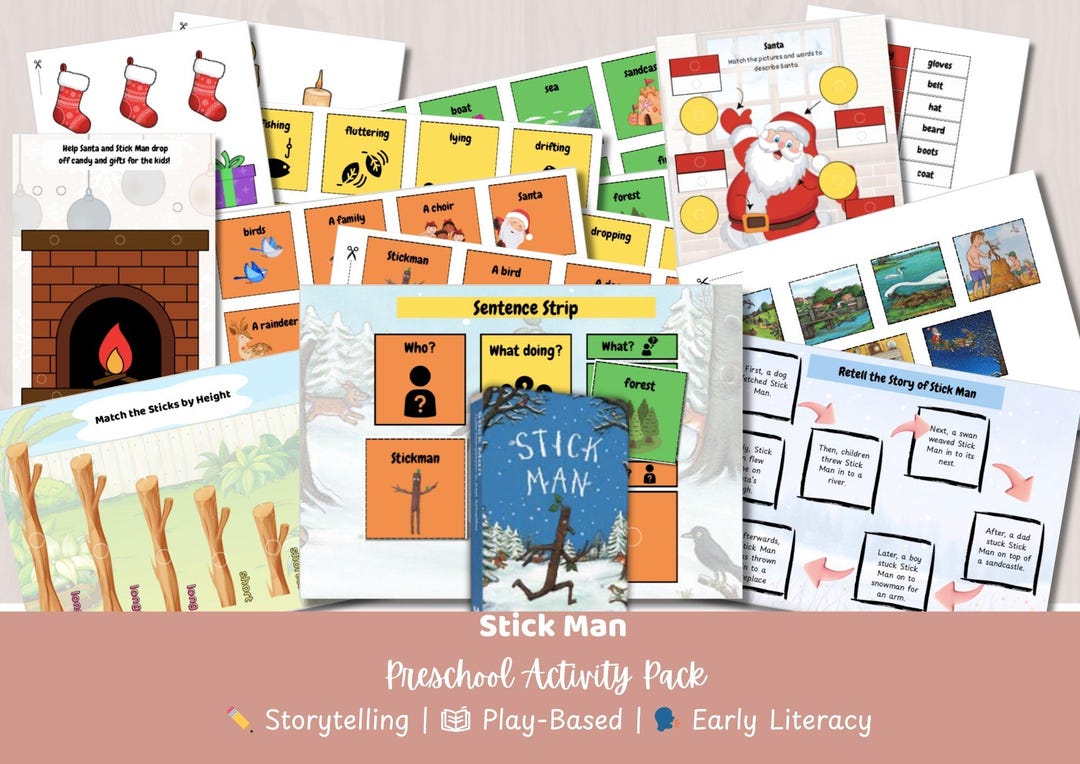Stick Man Preschool Literacy Bundle: Story-based Winter Printables ...