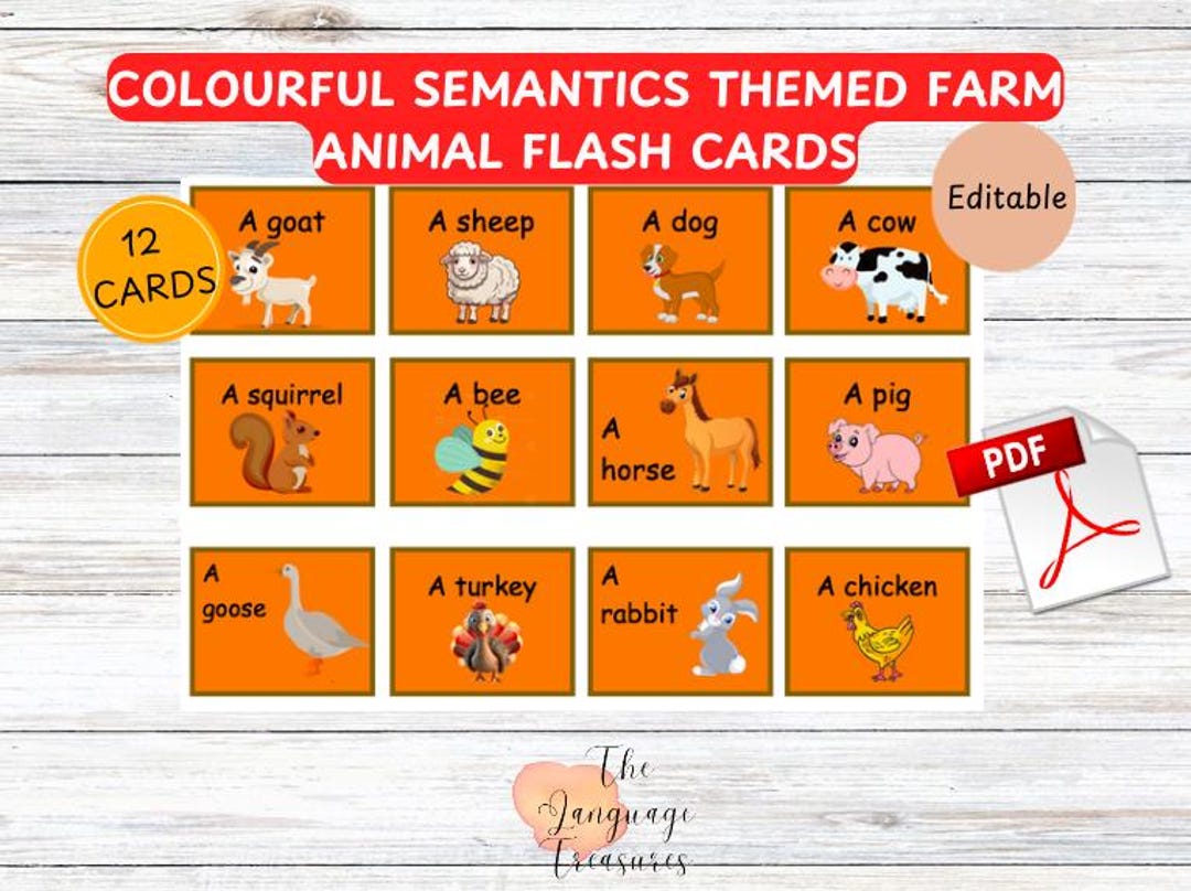 Farm Animal Names Flash Cards for Pre School for Colourful Semantics ...