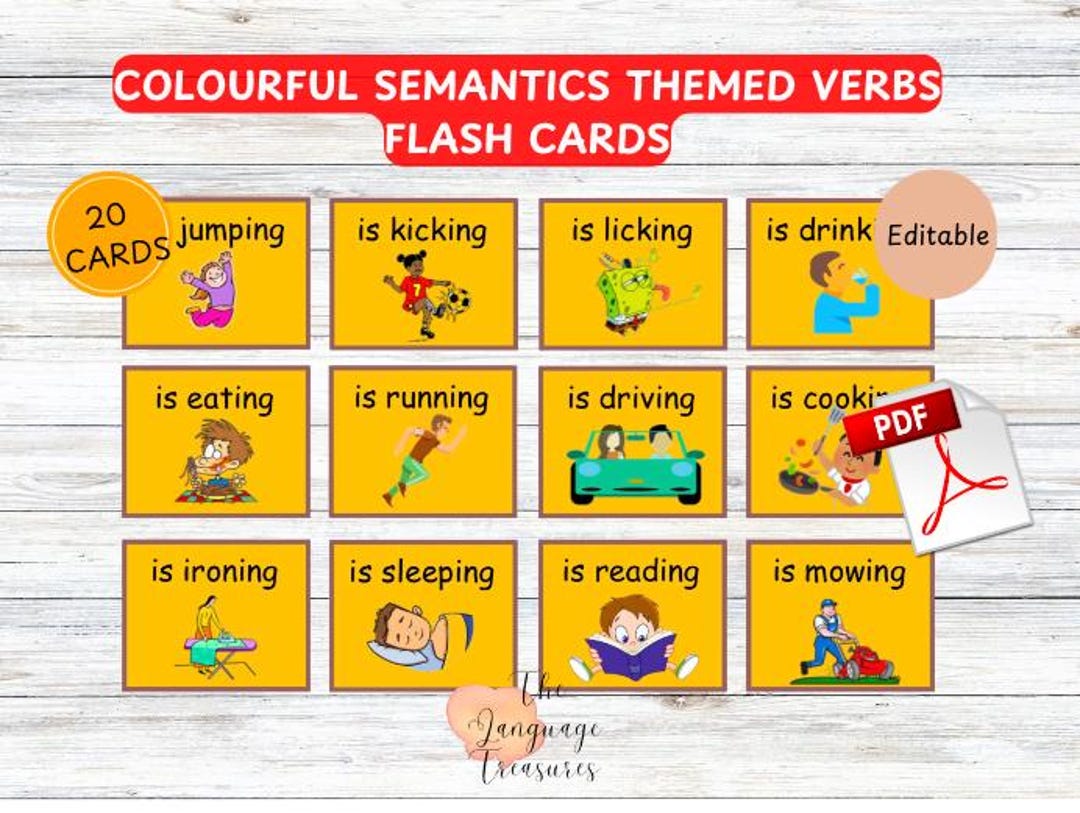 Verbs Flash Cards for Montessori for Pre School for Colourful Semantics ...