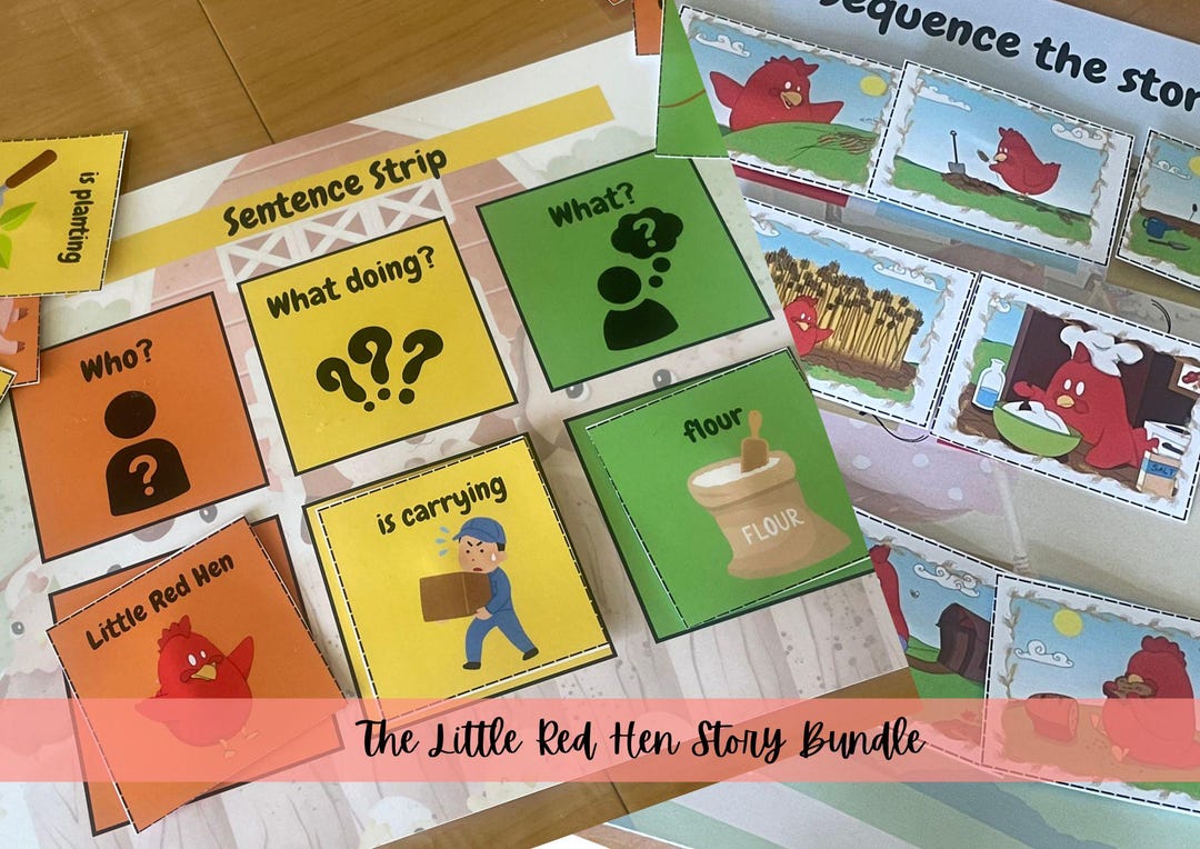 The Little Red Hen Preschool Activity Bundle | Sentence Building, Story ...