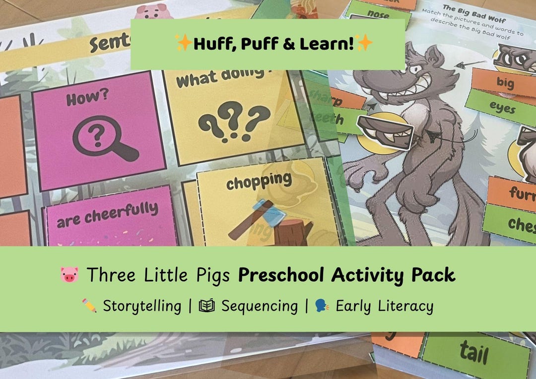 Three Little Pigs Story Telling for Preschool Activities, Sentence ...