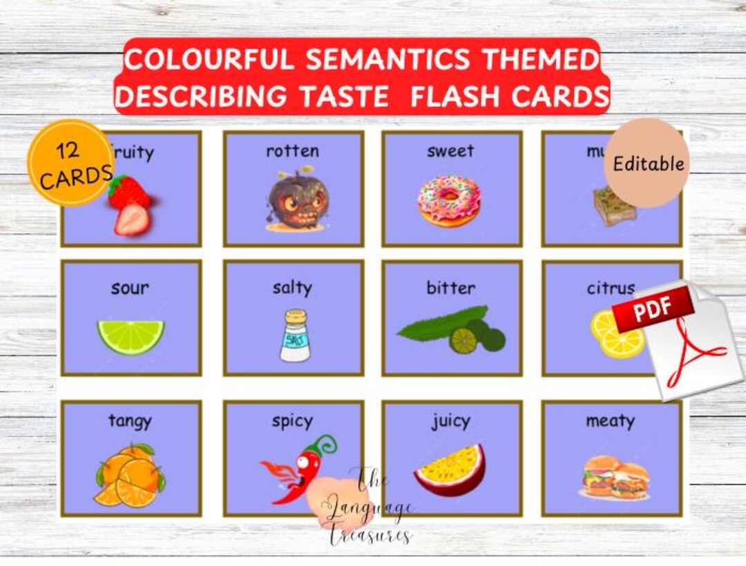 Adjectives Flash Cards for Describing Taste for Montessori for Pre ...