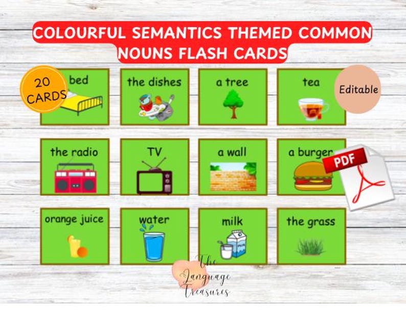 Common Nouns Flash Cards for Sentence Building for Pre School for ...
