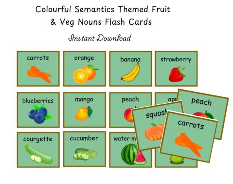 Names of Fruit and Veg Flash Cards for Sentence Building for Pre School ...