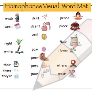 Homophones Visual Word Mat for Primary Children for Vocabulary Building ...