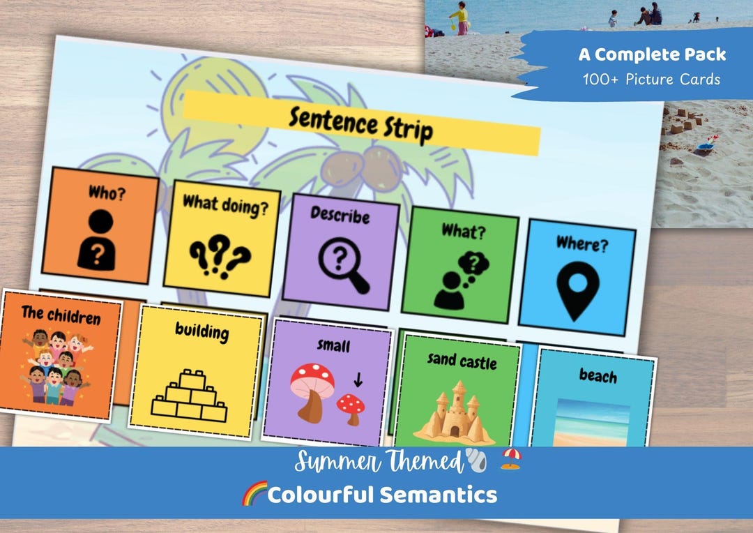 Summer Speech Therapy Printable: Colourful Semantics Sentence Building ...