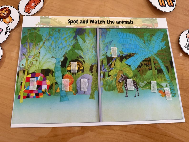 Elmer Jungle Animal Matching Game Preschool Printable Activity for ...
