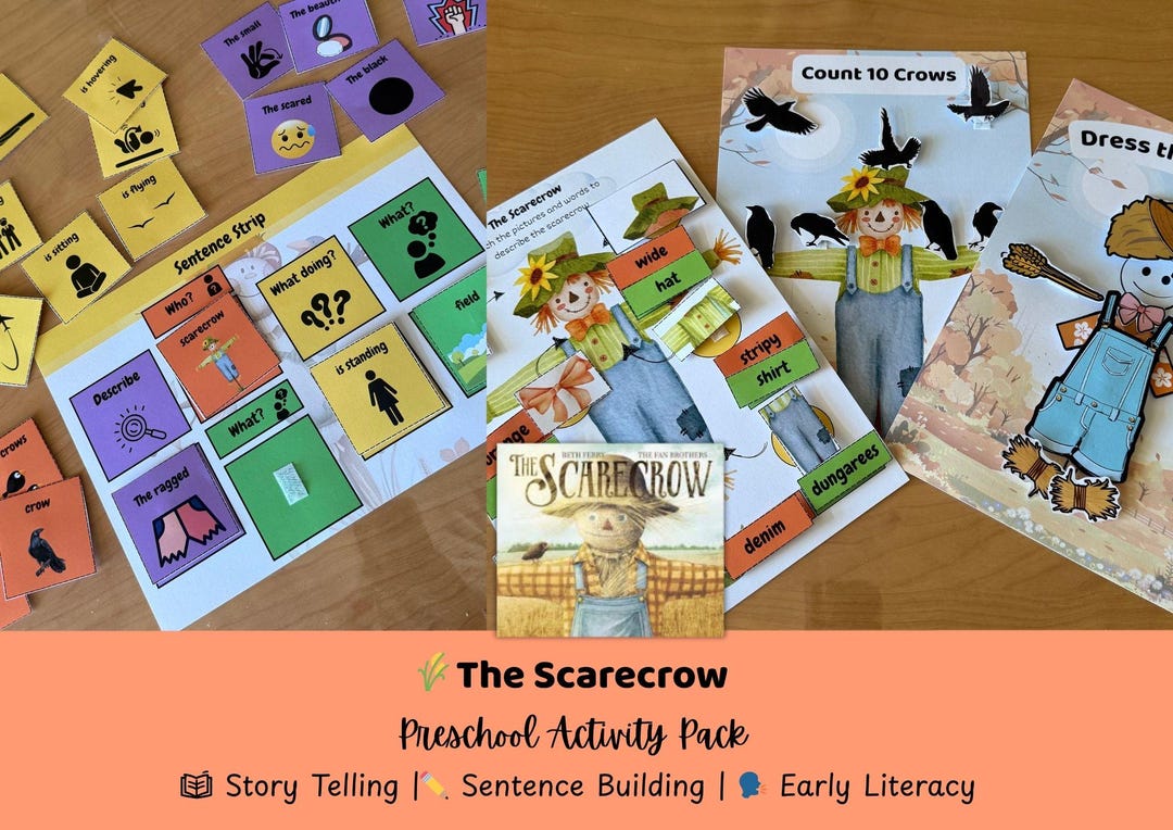 Scarecrow Preschool Sentence Building Activities: Autumn Speech Therapy ...