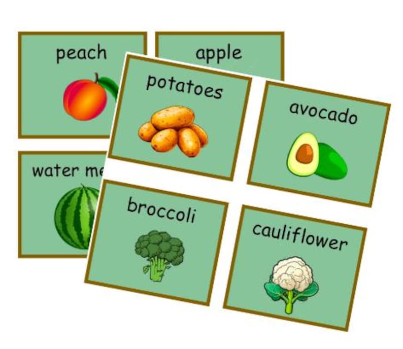 Names of Fruit and Veg Flash Cards for Sentence Building for Pre School ...