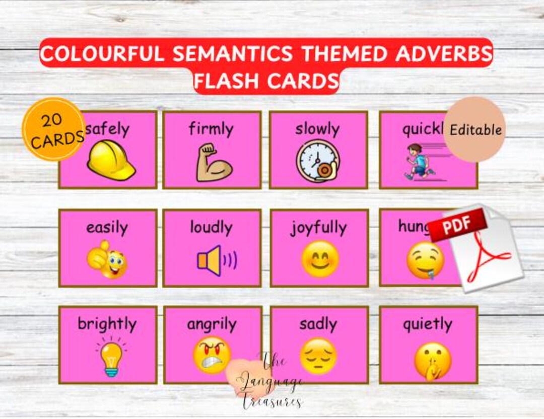 Adverbs Flash Cards for Montessori for Pre School for Colourful ...