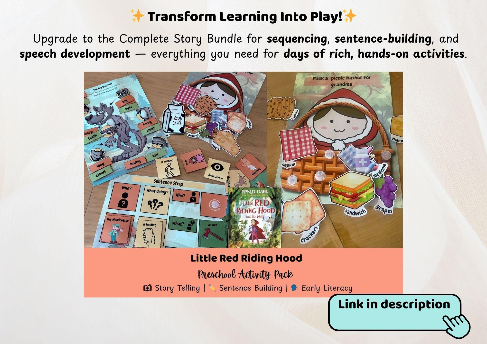 Little Red Riding Hood Picnic Basket Role Playing Printable: Preschool ...