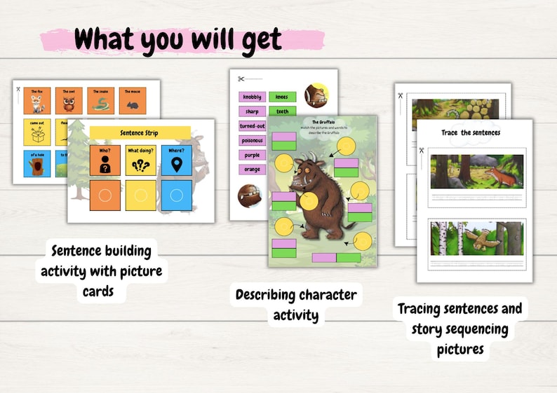 The Gruffalo Preschool Activity Bundle, Sentence Building, Who What ...