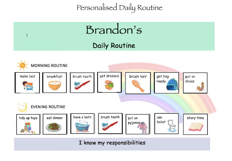 Personalised Morning Routine Chart for Autism for Bedtime Routine for ...