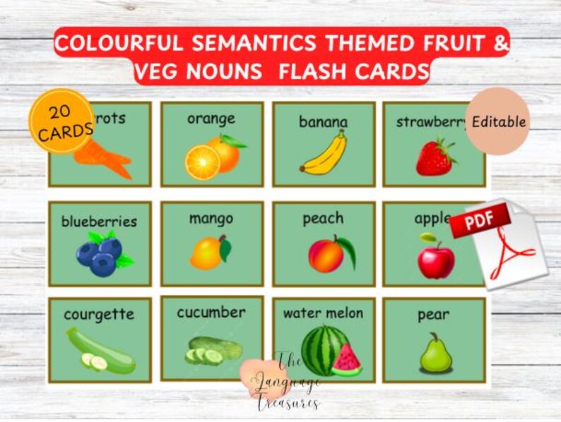 Names of Fruit and Veg Flash Cards for Sentence Building for Pre School ...