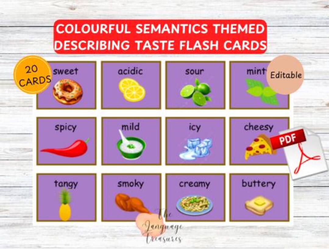 Adjectives Flash Cards for Describing Taste for Montessori for Pre ...