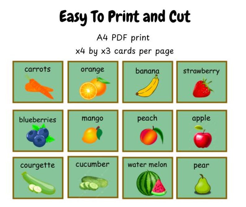 Names of Fruit and Veg Flash Cards for Sentence Building for Pre School ...